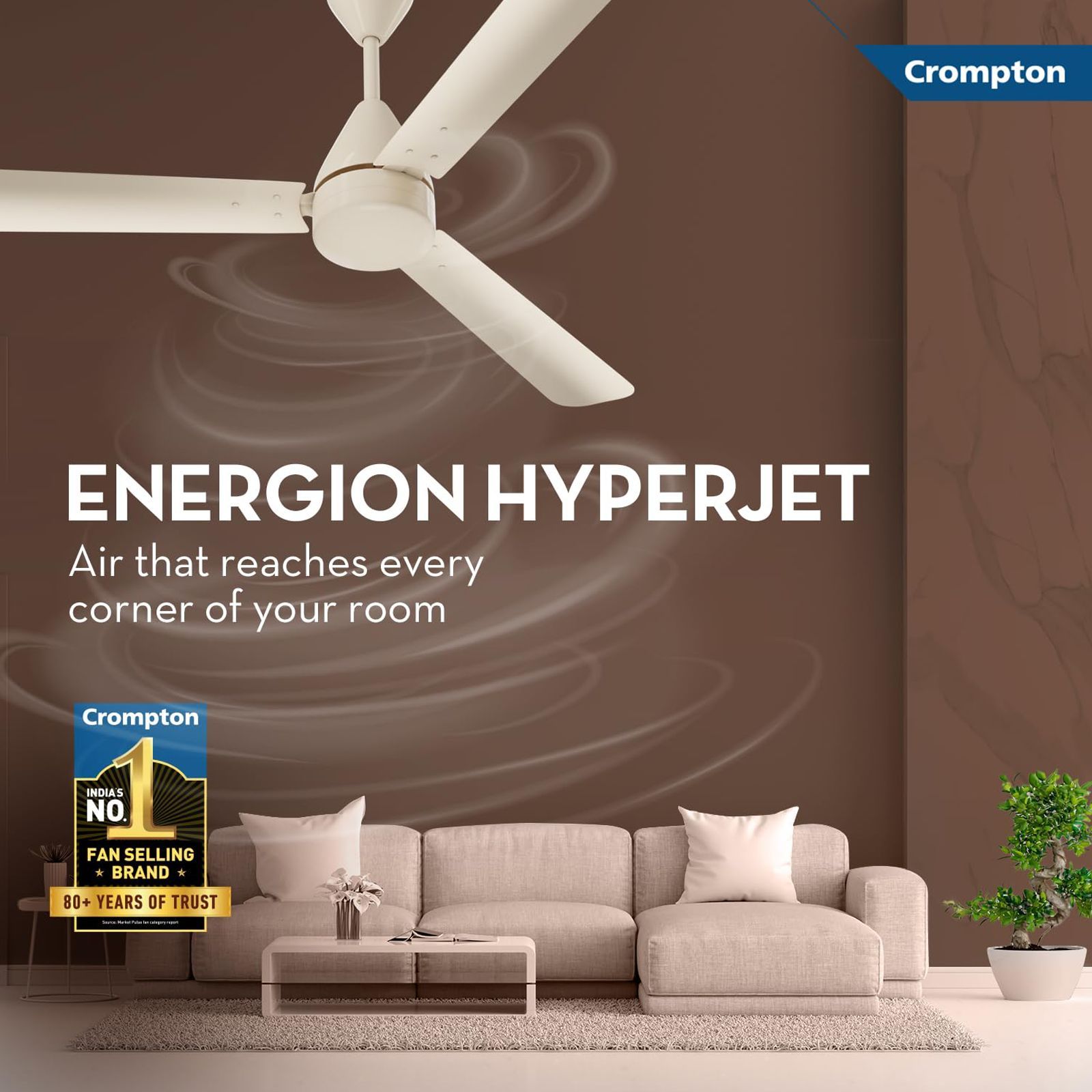 Buy Crompton Energion Hyperjet 5 Star 1200mm 3 Blade BLDC Motor Ceiling Fan with Remote (Hyper ...